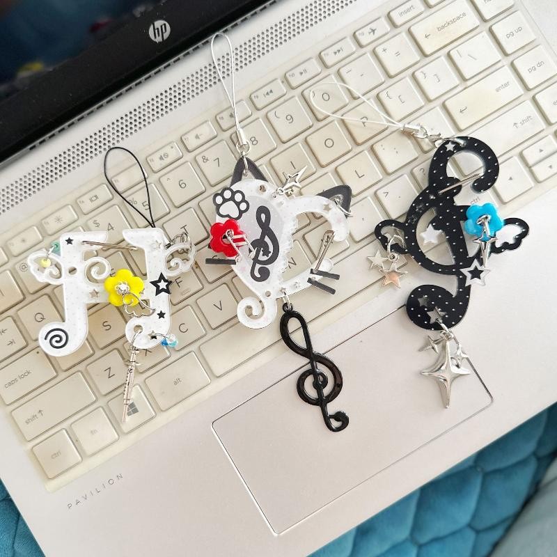 Flower Rotating Musical Note Keychain Creative Stress Relief Keyring ...