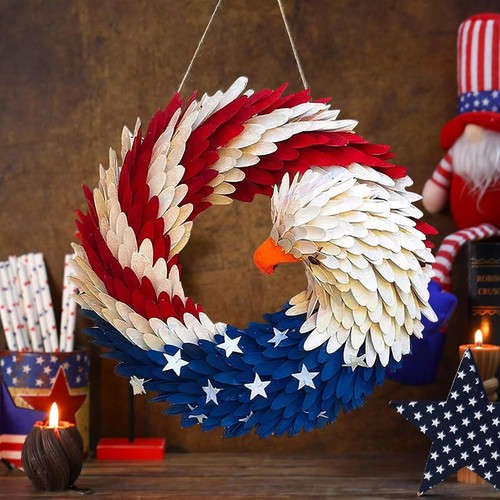 Handmade Wooden American Flag Bald Eagle Wreath Memorial Day 4th Of ...