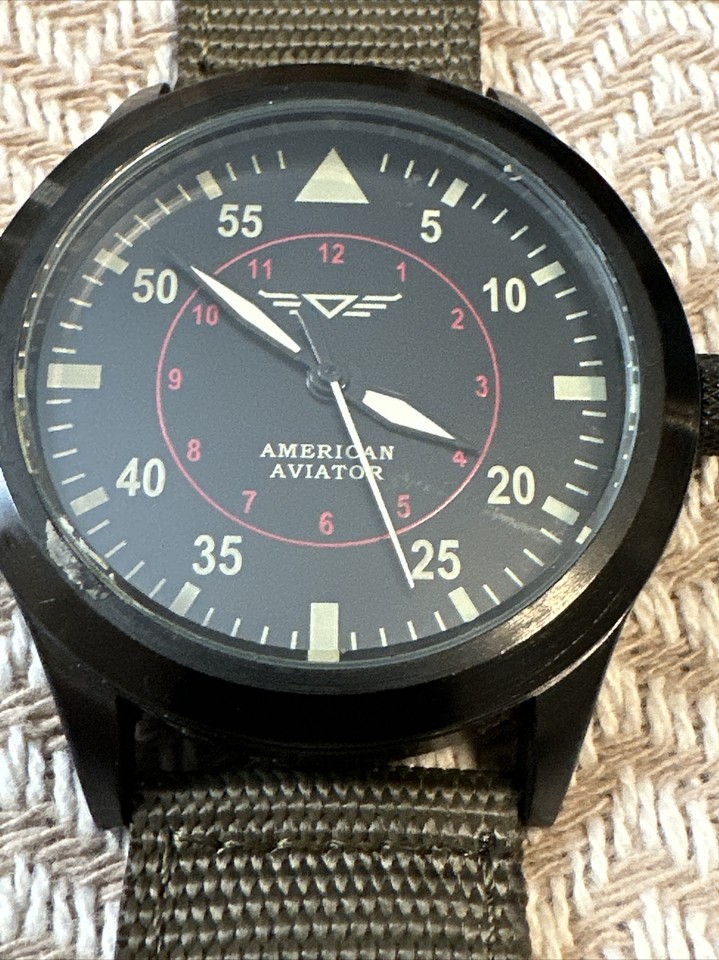 Men's AMERICAN AVIATOR 1945 Field Military Pilot Watch, Black Dial ...
