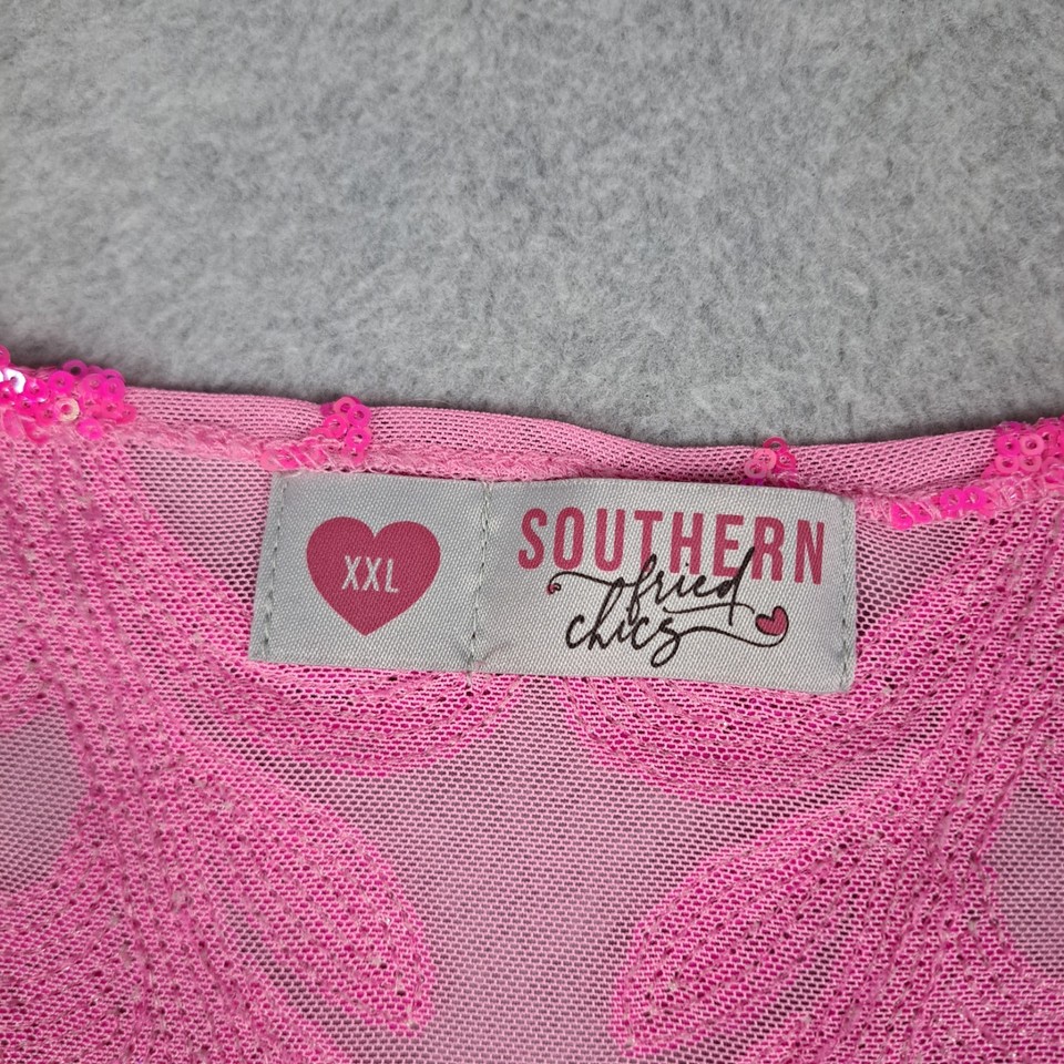 Southern Fried Chics Sequin Sheer Duster Maxi Womens Size 2XL Pink Open ...