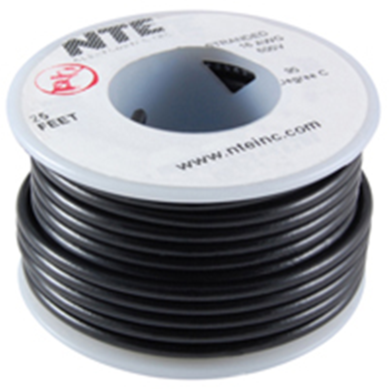 NTE Electronics WHS18-00-25 HOOK UP WIRE 300V SOLID 18 GAUGE BLACK 25 ...