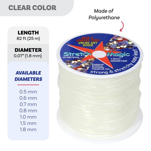 Elastic Beading Cord – Clear Color, 1.8mm in Diameter, 25-Meter (82 ft ...