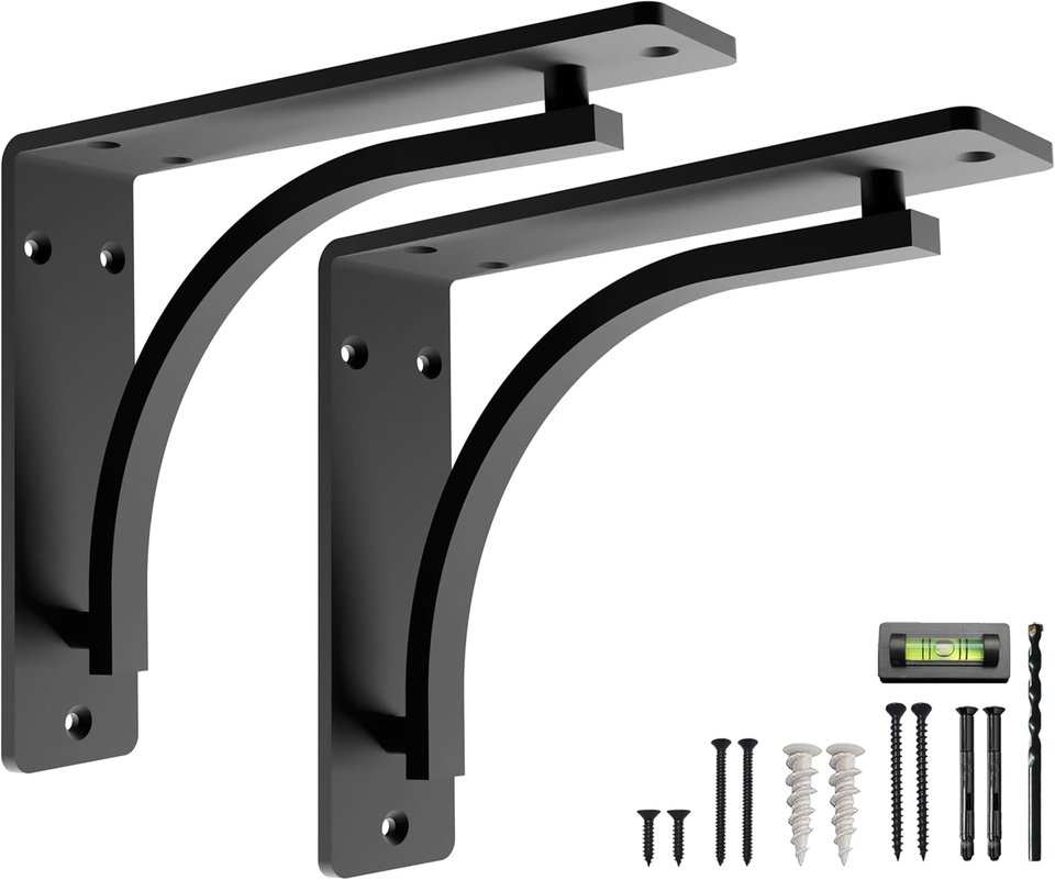 2PCS 10" Black Heavy Duty Shelf Brackets L Wall Mount with Hardware | eBay