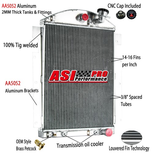 3 Row Aluminum Radiator For 1937 1938 Chevy Truck 3.5L L6 V8 Conversion ...