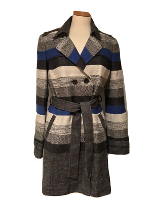 CLASSIQUES ENTIER WOOL BLEND BLUE GRAY TRENCH COAT JACKET SIZE M MINT ...