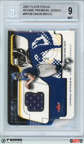 Drew Brees BGS 9: 2001 Fleer Focus Rookie Premiere Jersey Gisto POP 6 ...