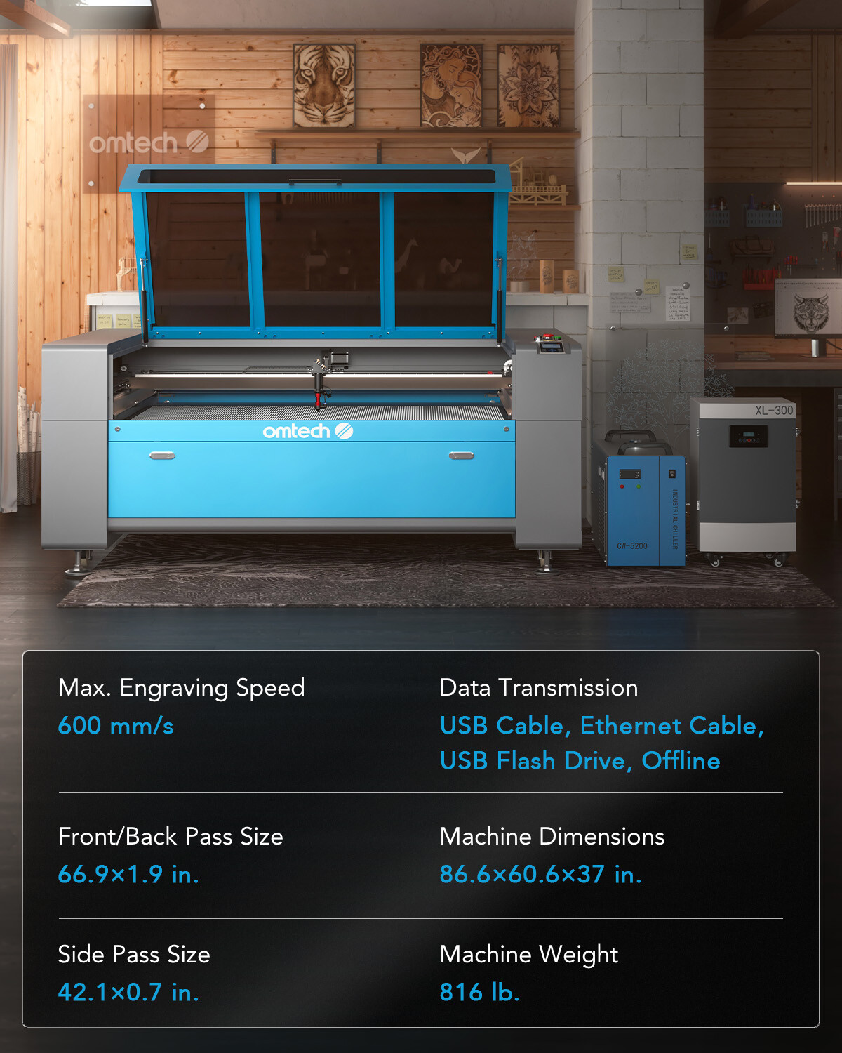OMTech 150W CO2 Laser Cutter Engraver 40x63 with Premium Accessories C ...