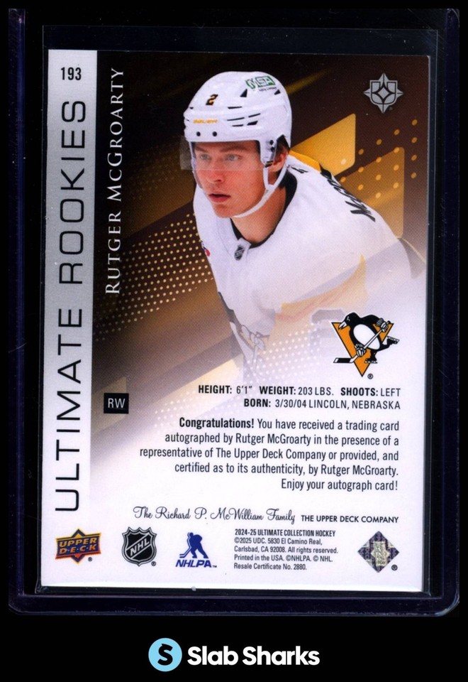 2024 UPPER DECK ULTIMATE COLLECTION #193 RUTGER MCGROARTY AUTO RC ...