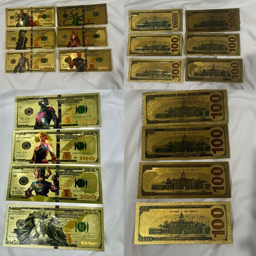24k Gold Foil Plated Marvel Superhero Banknote Set Comic Collectible W ...