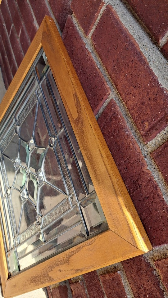 Vintage Square Leaded Slag Glass Built In Oak Frame 17" X 17" | eBay