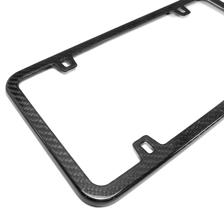 Black Real Carbon Fiber Finish 4 Holes Slim License Plate Frame w/ UV ...