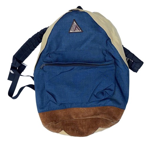 VINTAGE RETRO AMERICAN CAMPER NAVY BLUE BACKPACK LEATHER/NYLON DAYPACK ...