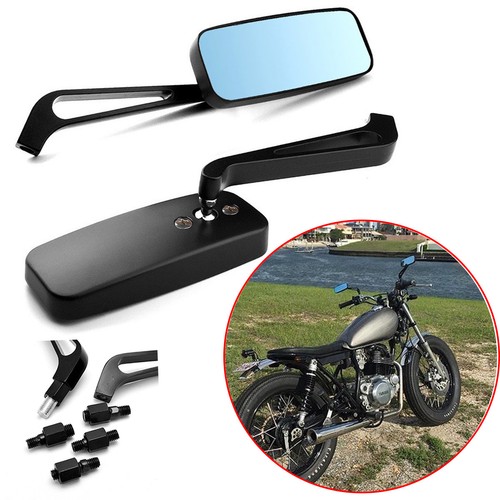 BLACK RECTANGLE MOTORCYCLE CRUISER BOBBER CHOPPER REARVIEW MIRRORS ...