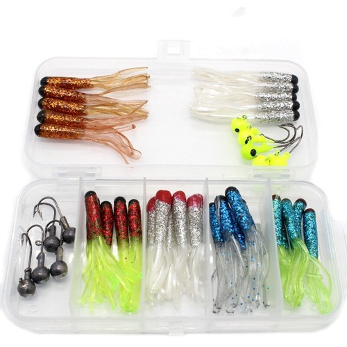 40pcs Crappie Tube Jigs Lures Jig Head Hooks Soft Fishing Lures Worm ...