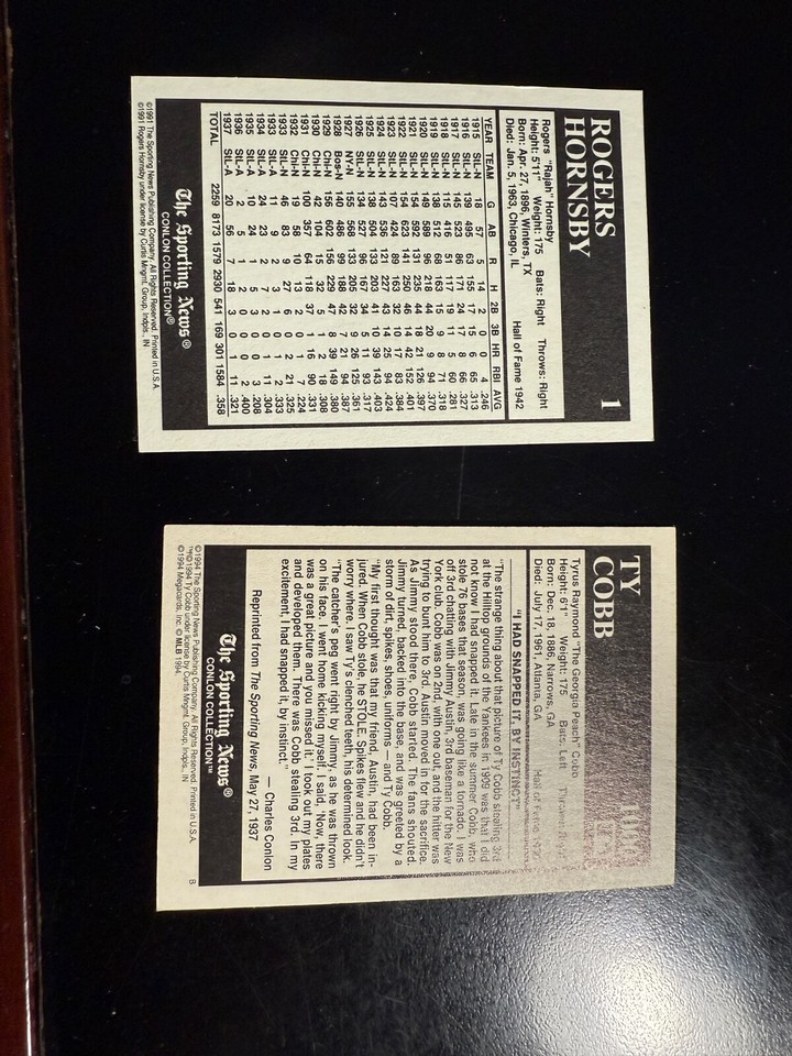 1991 The Sporting News Conlon Collection "NO MLB LOGO" 2nd printing set ...