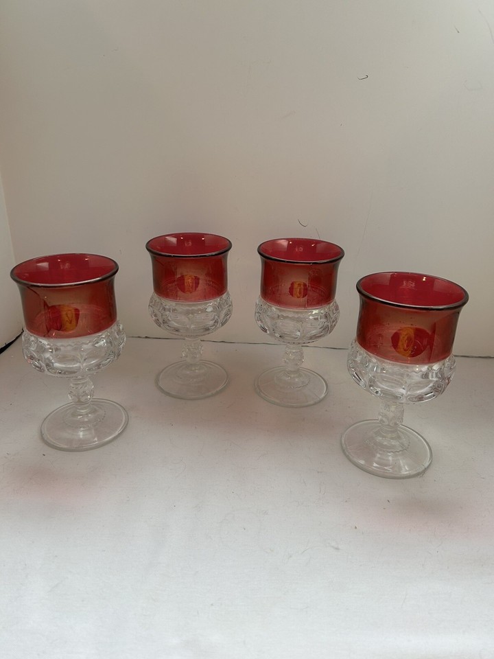 Set of 4- US GlassThumbprint Cranberry/Ruby Flash "Kings Crown ...