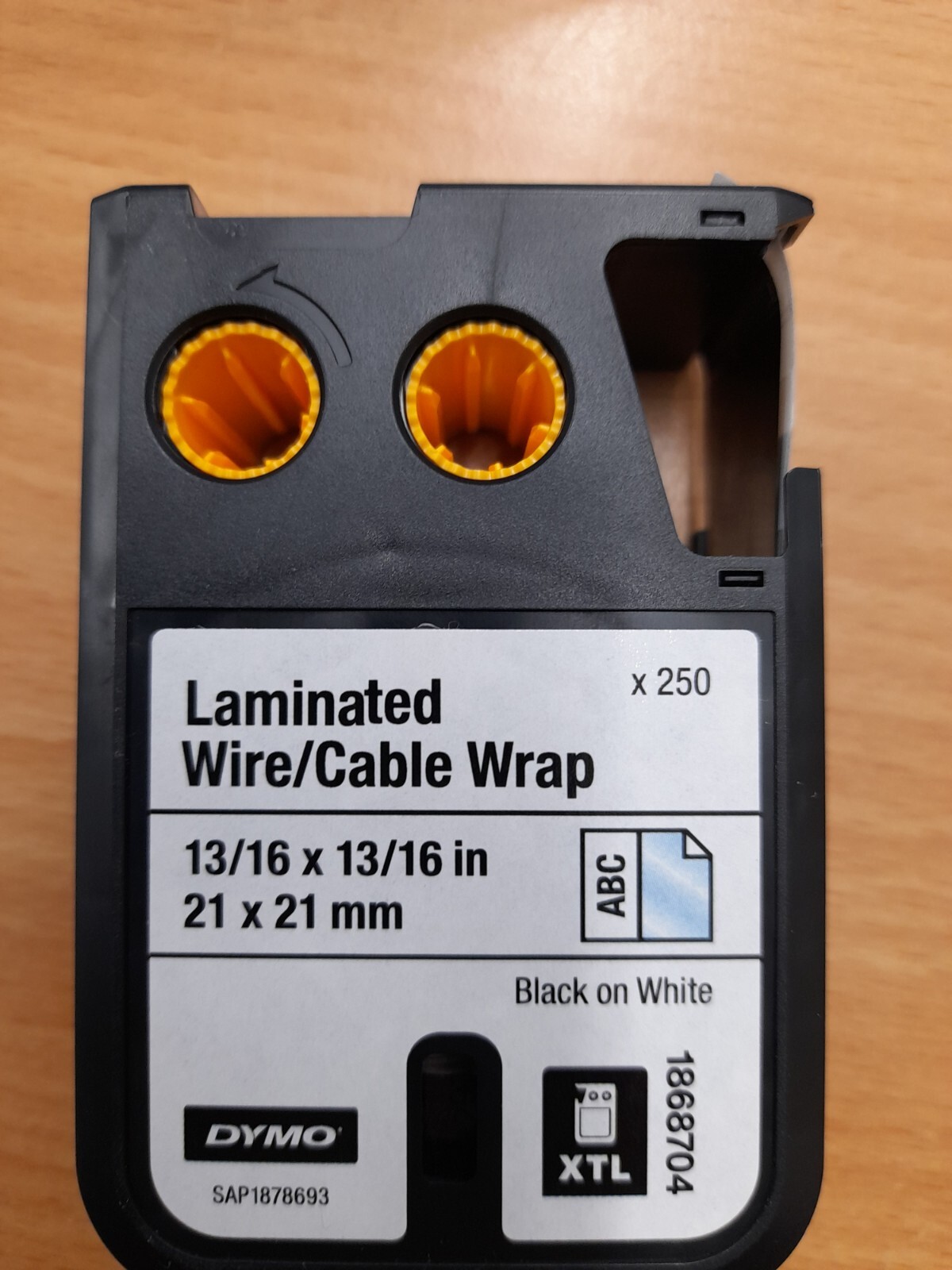 Dymo 1868704 XTL 21mm X 21m Laminated Wire Cable Wrap Black on White ...