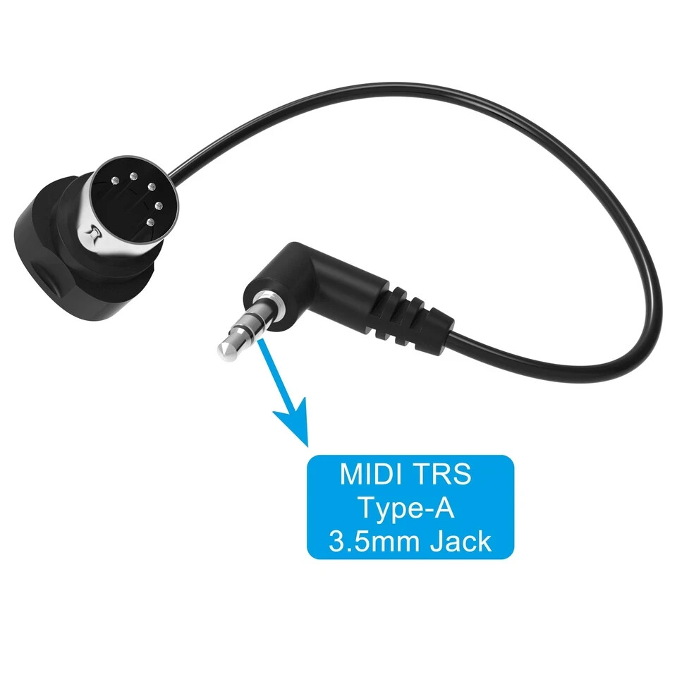 TRS 3.5mm MIDI Cable 2-Pack 1-FT / 30CM Type-A TRS 3.5mm to MIDI 5 Pin ...