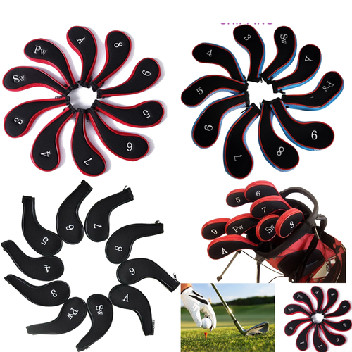 10pcs Set of Golf Club Iron Head Cover Bag Headcovers Zipper Long Neck ...