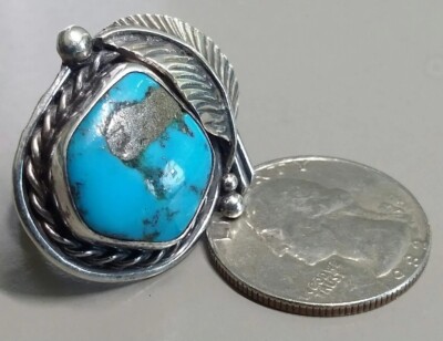 ESTATE HIGH GRADE ICONIC MORENCI BLUE TURQUOISE GEM 60'S SIGNED RING ...