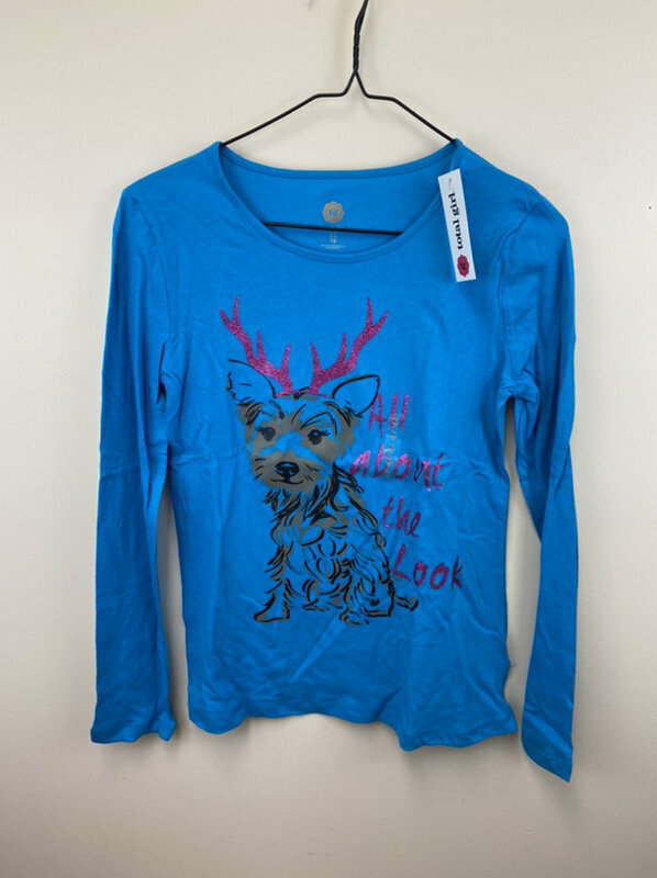 NWT Total Girl XL Blue Pink Glitter Puppy Dog Reindeer Shirt All About ...