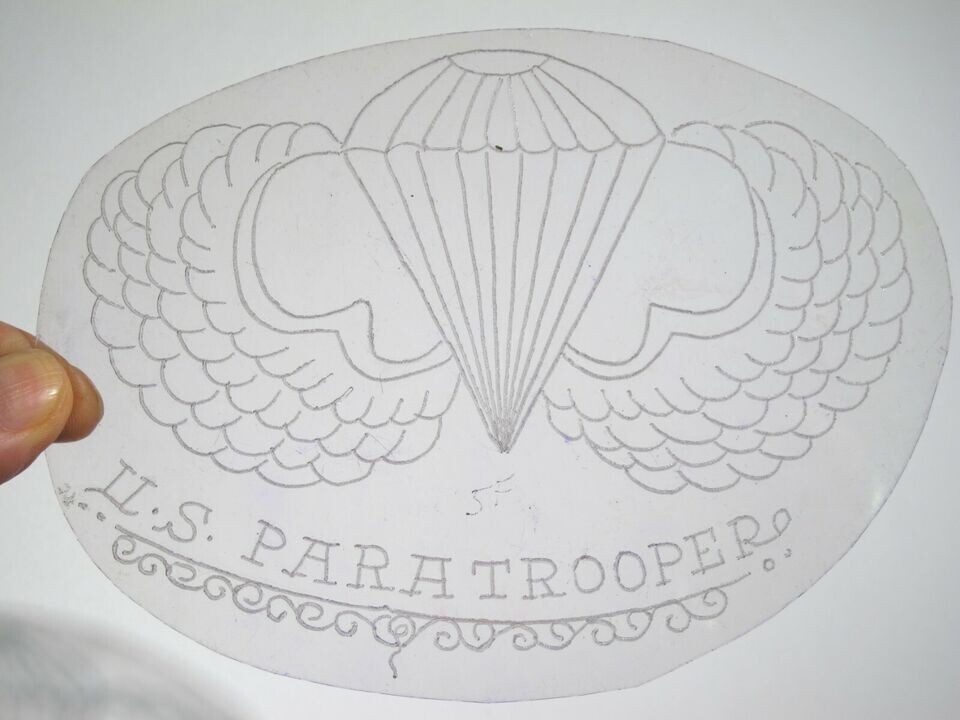 vtg 1950s 1960s Tattoo Flash acetate stencil Military US Paratrooper ...