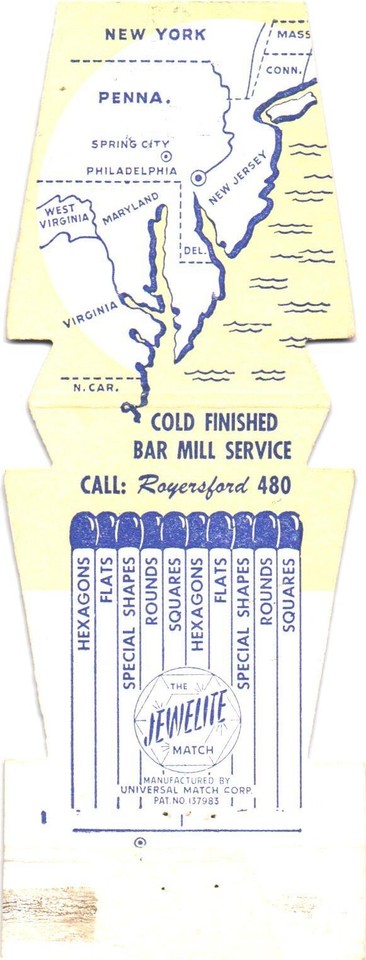 Spring City Pennsylvania Keystone Drawn Steel Co. Vintage Matchbook ...