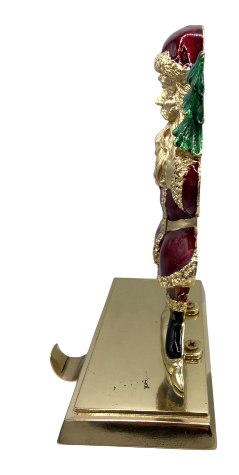 Cast Iron Gold & Red Santa Claus Stocking Hanger Holder Brass Base ...