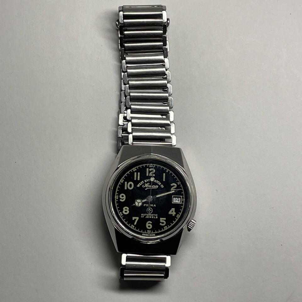 West End Watch Co K4457 Lowan Prima Auto 17J Military 1970s Day Mens ...