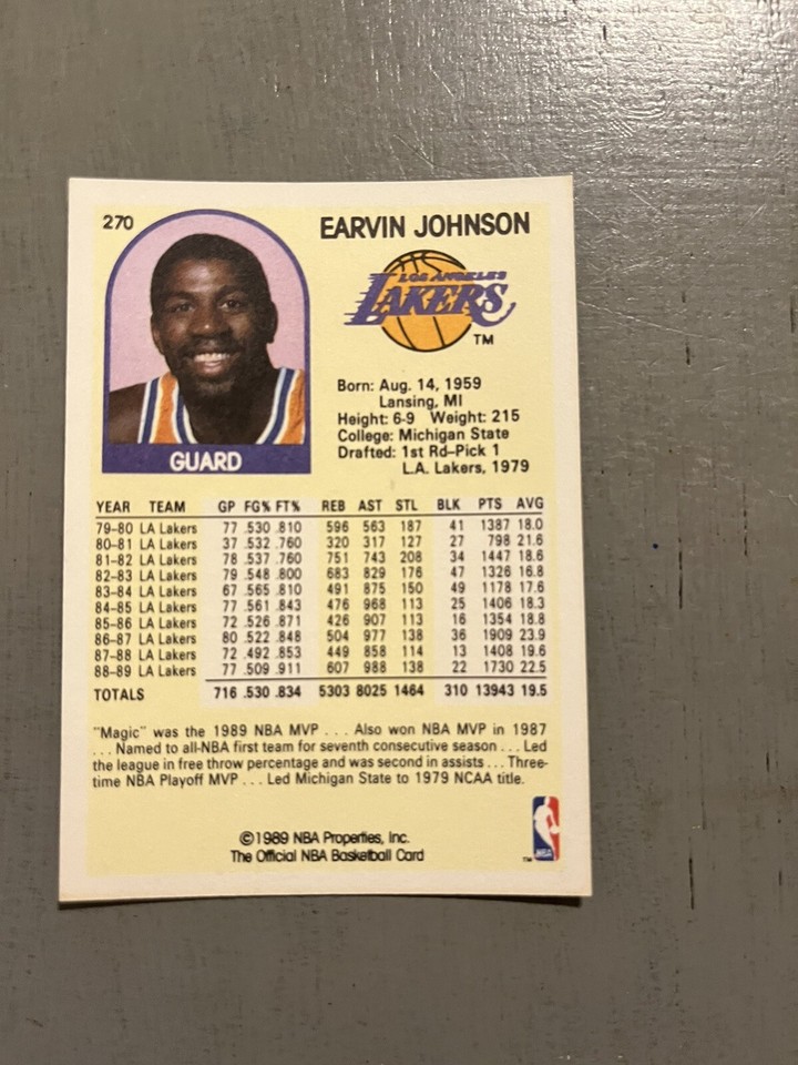 Earvin "Magic" Johnson 1989-90 Hoops #270 Basketball Card MINT - NM ...