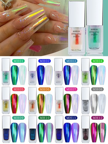 Magic Mirror Powder Holographic Laser Nail Polish Liquid Nail Glitter ...