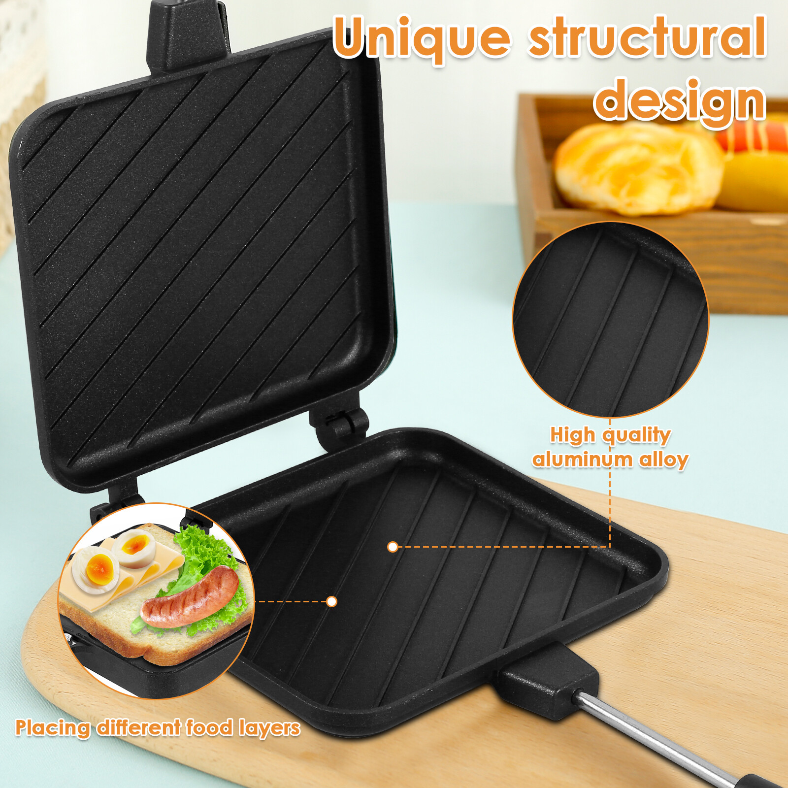 Sandwich Maker Aluminum Alloy Grilled Sandwich Maker Pan Hot Dog ...