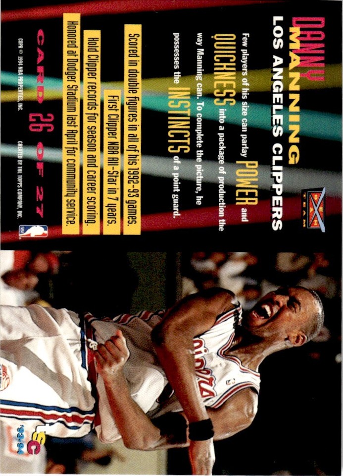 1993-94 Stadium Club Beam Team Danny Manning Los Angeles Clippers #26 ...