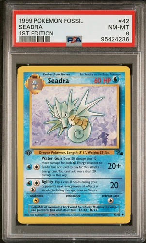 1999 Pokemon Fossil Seadra 1st Edition 42/62 PSA 8 Mint Rare card wotc ...