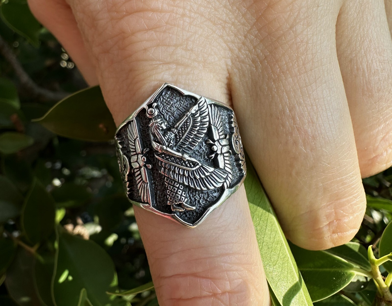 Hathor Goddess Ring 925 Sterling Silver Mother of Horus and Ra Scarab ...