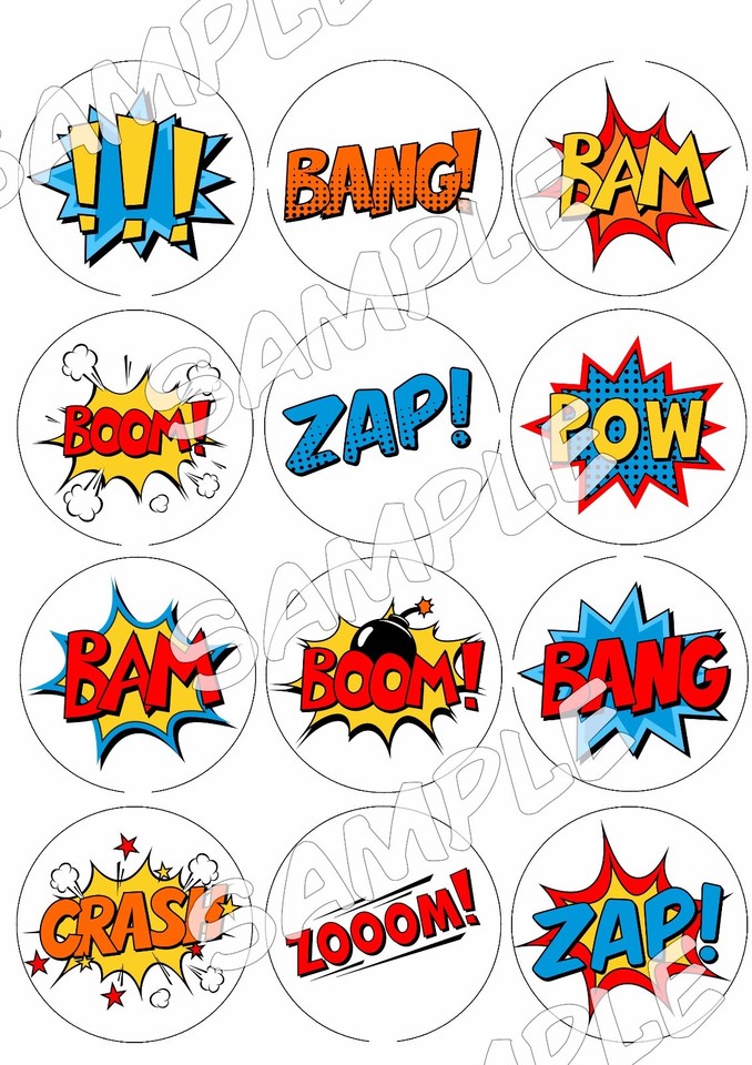 Comic book Birthday Cake topper Edible sugar cupcakes picture paper ...