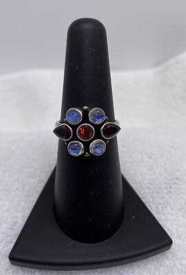 NICKY BUTLER RING Sterling Silver 925 Garnet & Moonstone Sz: 7 Unworn ...