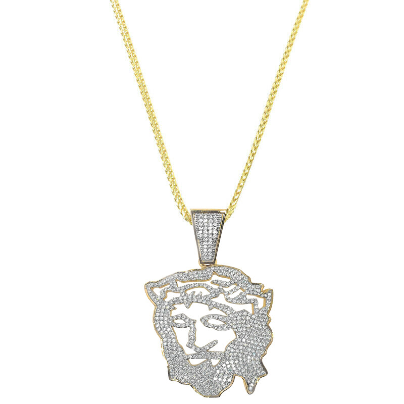 New Yellow Gold Finish Celebirty Style Jesus Head Chain Necklace Chain ...