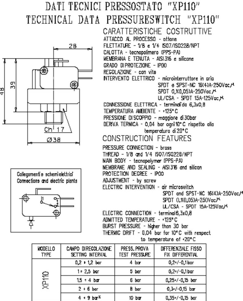 Pressure switch XP110 1.5-4 bar preset 2.7bar G1/8 inch | eBay