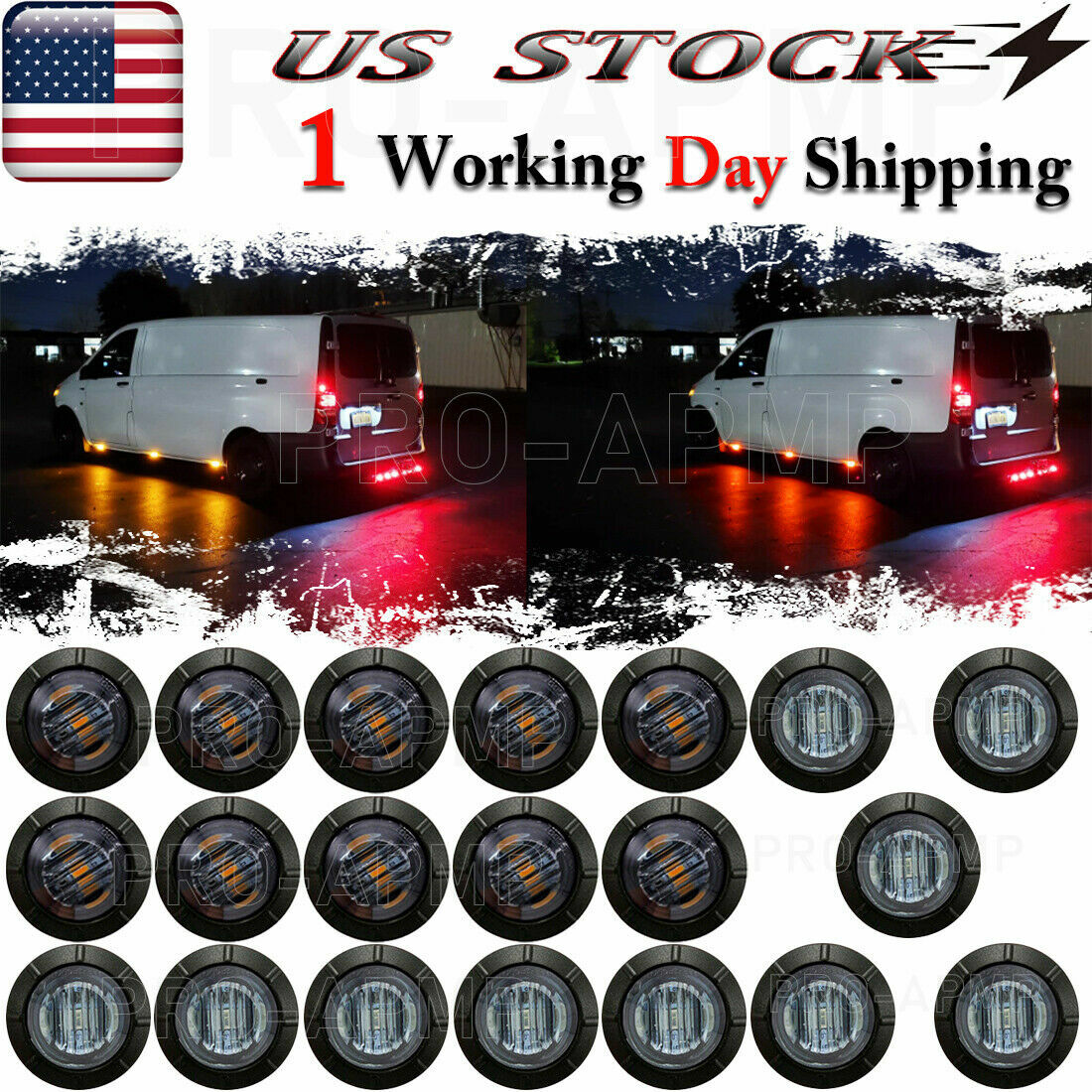 12V Red Amber Side Marker Lights Truck Trailer Round 3/4"LED Bullet ...