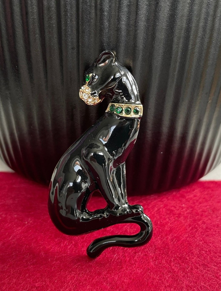 Lovely Large Art Deco Style Black Sitting Panther with Collar Goldtone ...