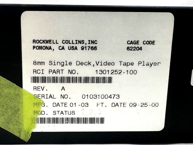 RCI/TEAC 8MM SINGLE DECK VIDEO TAPE PLAYER/VIDEO REPRODUCER UNIT VE ...