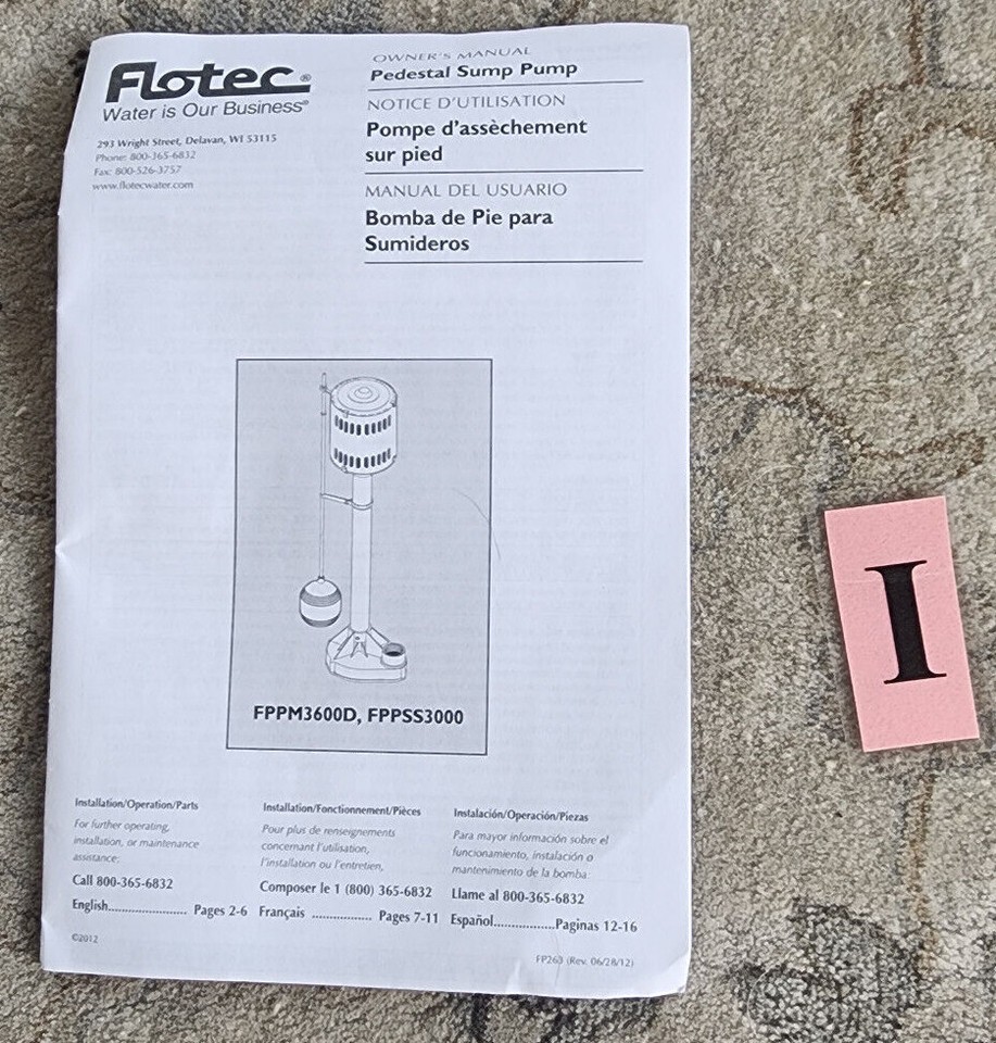 Replacement Parts For Flotec Pedestal Sump Pump FPPM3600D 1/3 HP ...