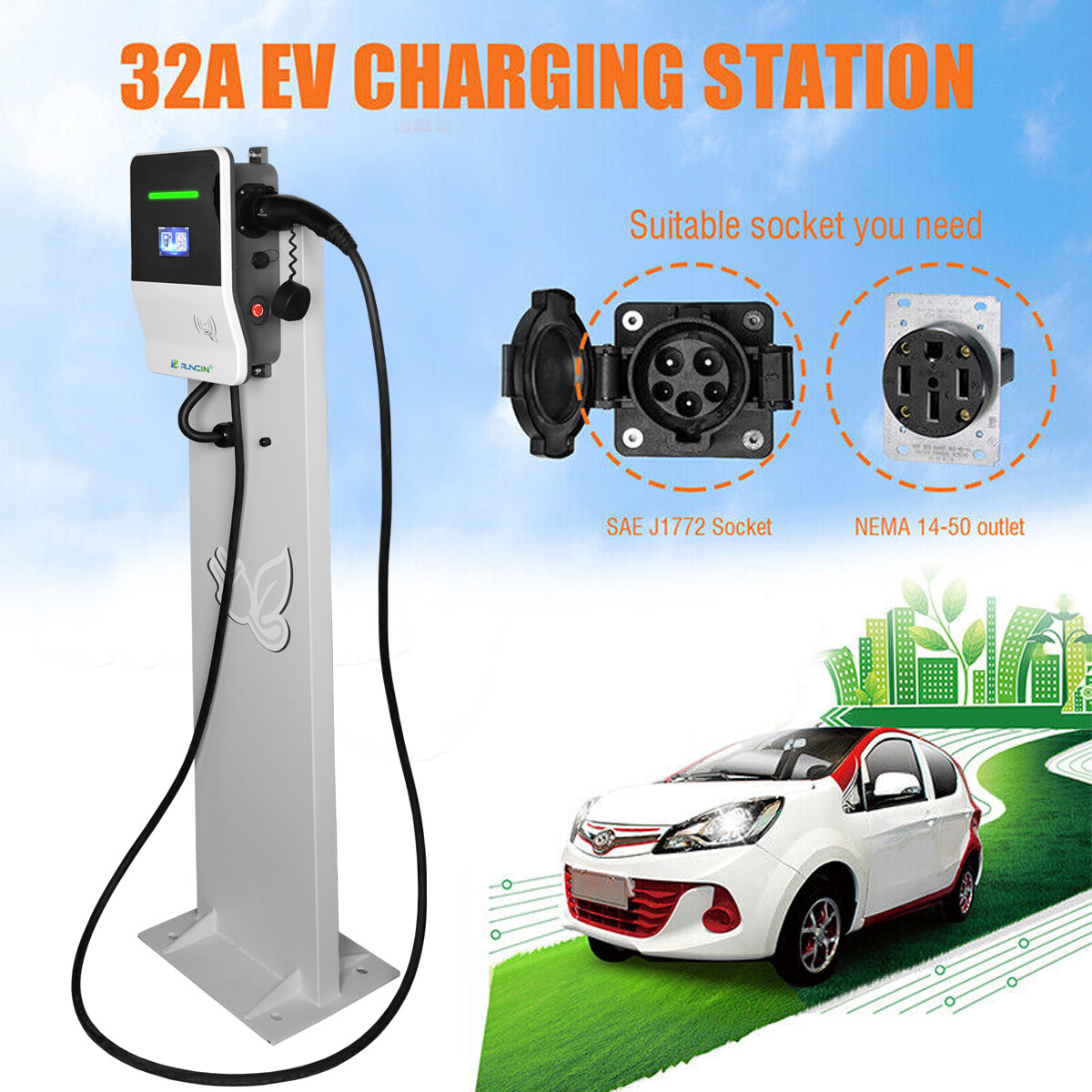 TYPE 2 22KW Wallbox Solar EV Charger EV Charging Station 32A 400V Fast ...