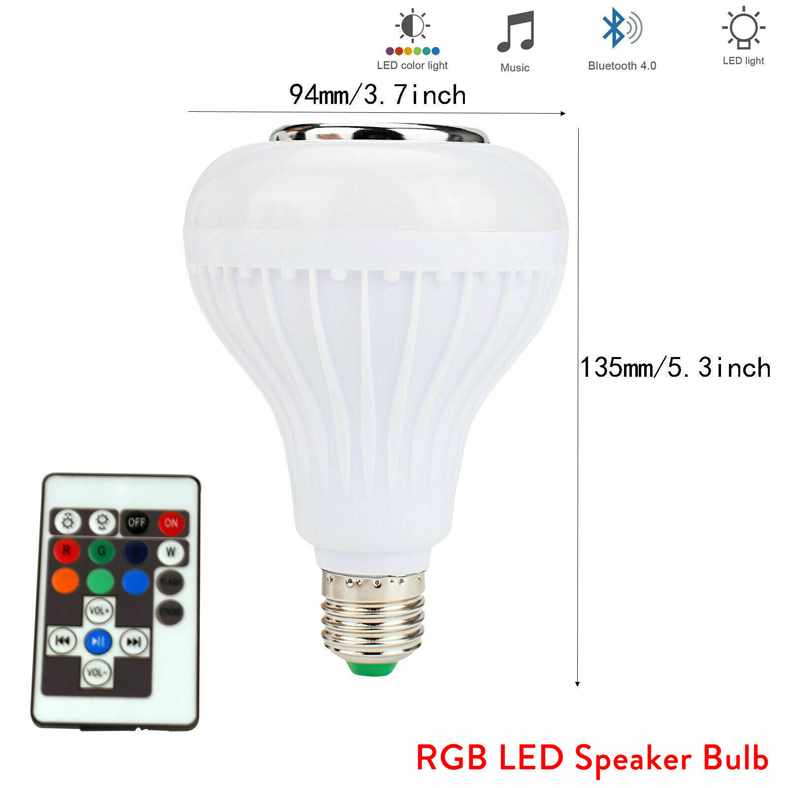 LED Wireless Bluetooth Bulb Light Speaker 12W RGB Smart Music Play Lamp + Remote | eBay