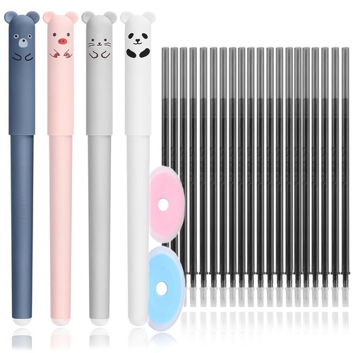 4pcs 0.5mm Refillable Gel Ink Pens with 20 Refills & 2 Erasers, Cute ...