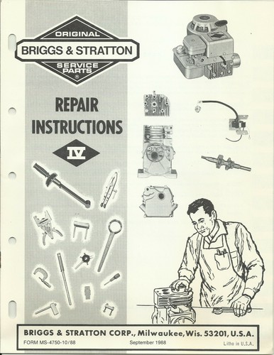 Briggs & Stratton Corp. 1988 Repair Instructions IV Form MS-9939 | eBay UK