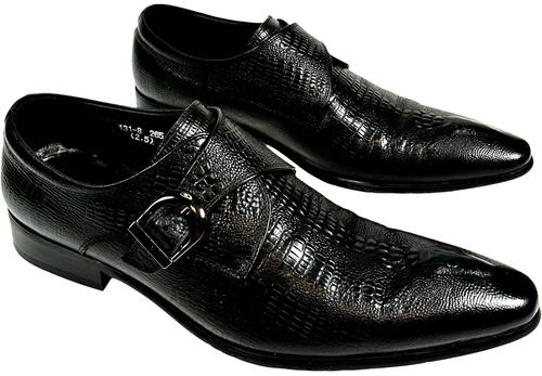 Omde Black Snakeskin Effect Buckle Monk Dress shoes men's size 9.5 / 43 ...