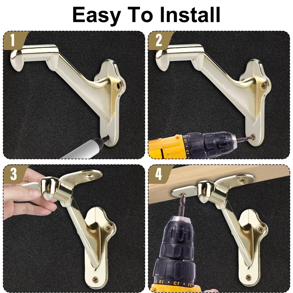 RealPlus 12 Handrail Bracket, 3" Staircase Hand Rail Brackets for Stair ...