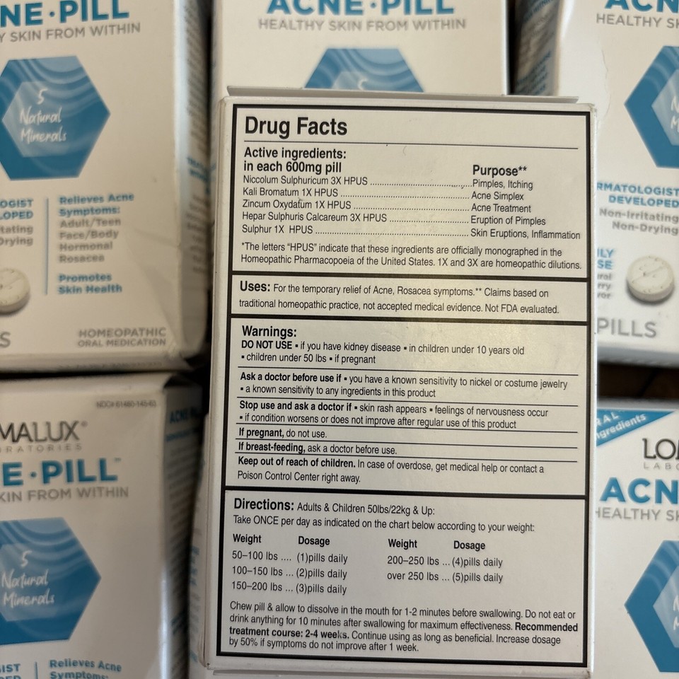 New Lot Of 7 Boxes Lomalux Acne Pill 60 Pills Homeopathic Oral ...